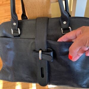 Pollini | Bags | Elegant Pollini Leather Handbag In Gunmetal Grey Euc ...